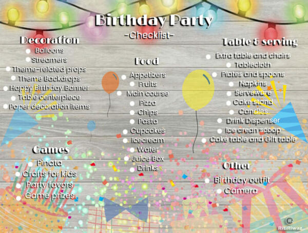 Printable Birthday Party Checklist | RitiRiwaz